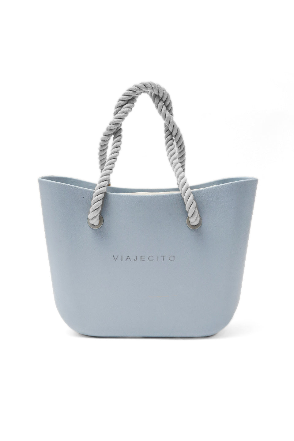 Standard Beach Tote Set- Grey Blue with Black Lining and Grey Rope Str ...