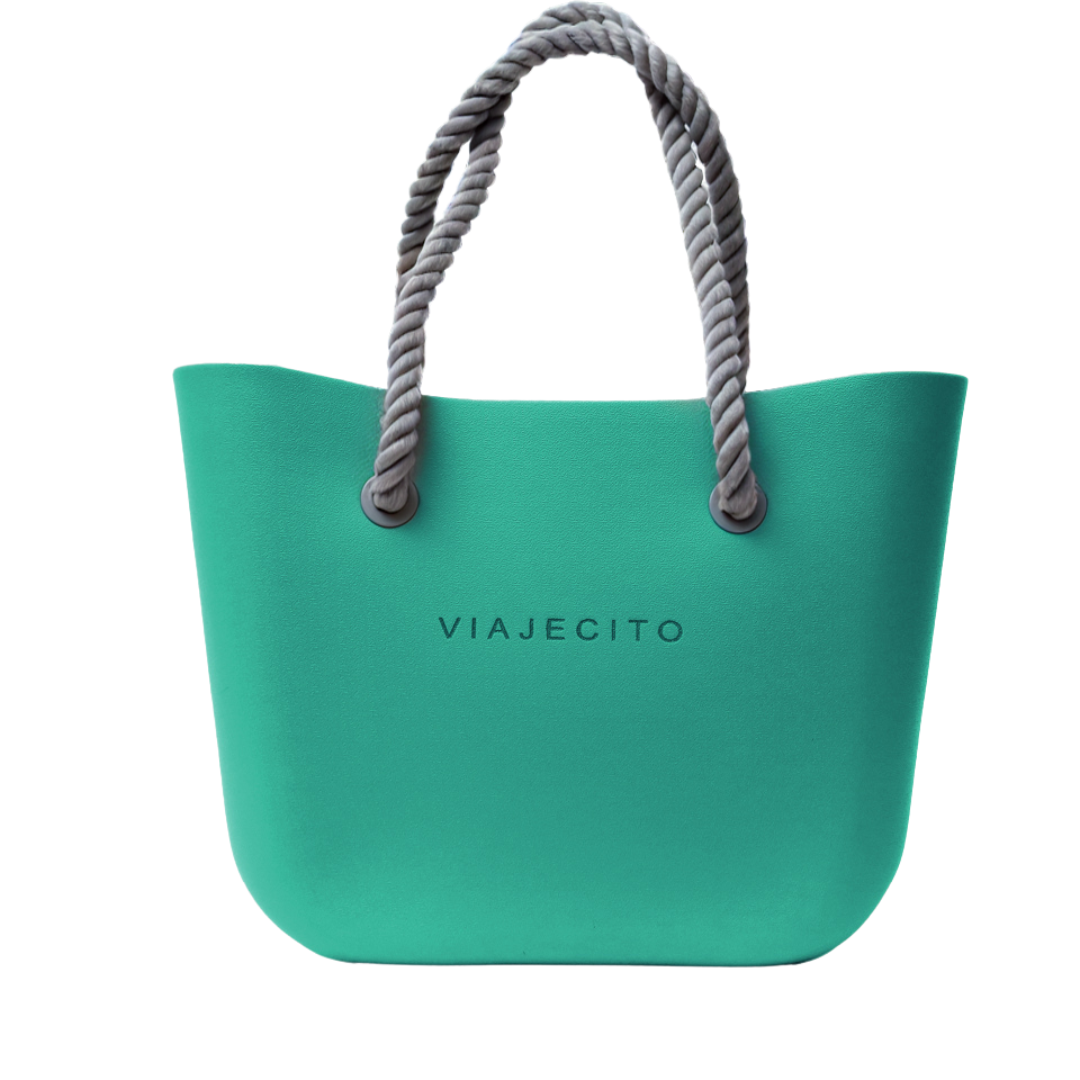 Standard Beach Tote Set- Teal with Black Lining and Grey Rope Straps ...