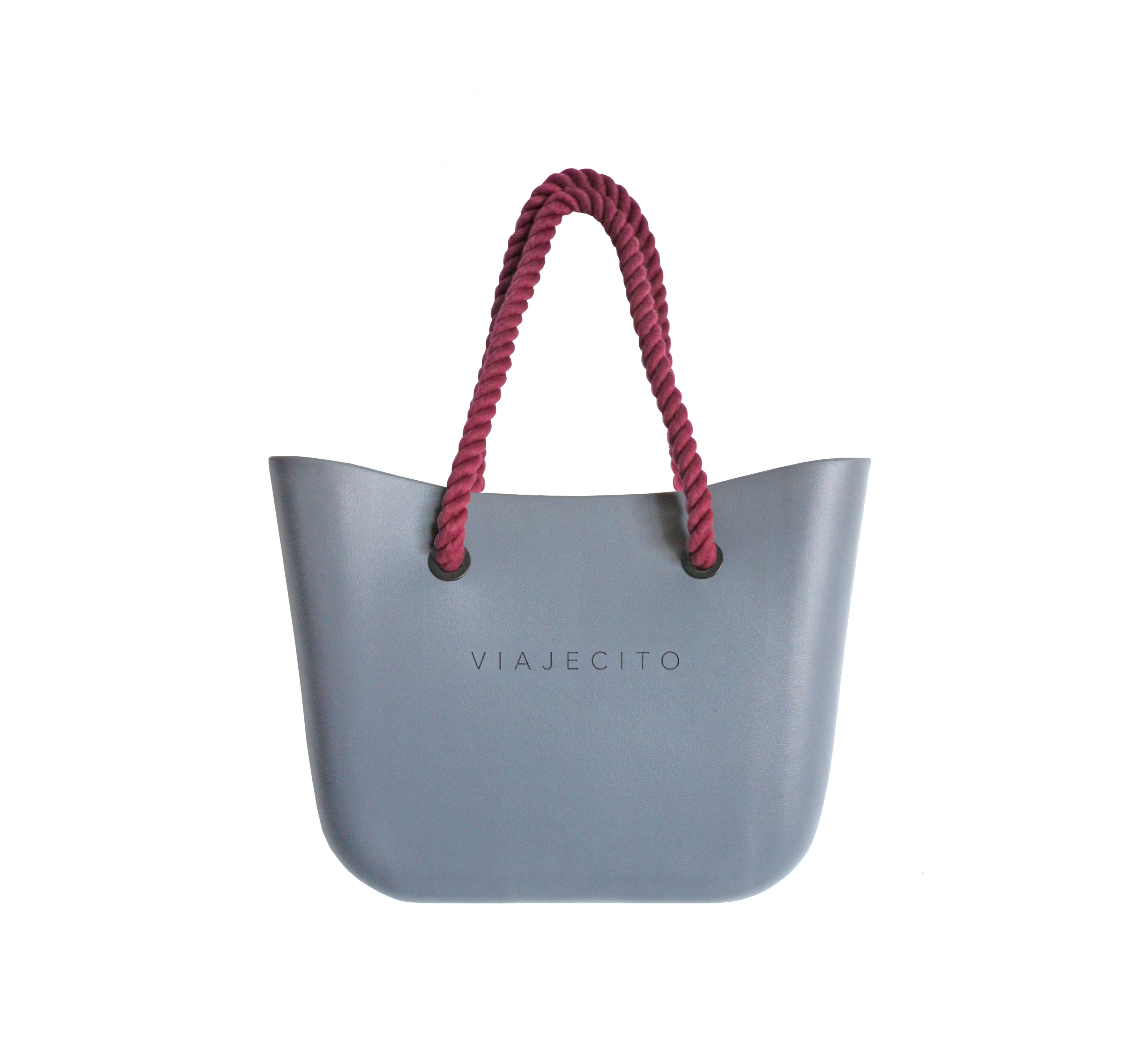 Standard Beach Tote Set- Grey with Black Lining and Red Rope Straps ...