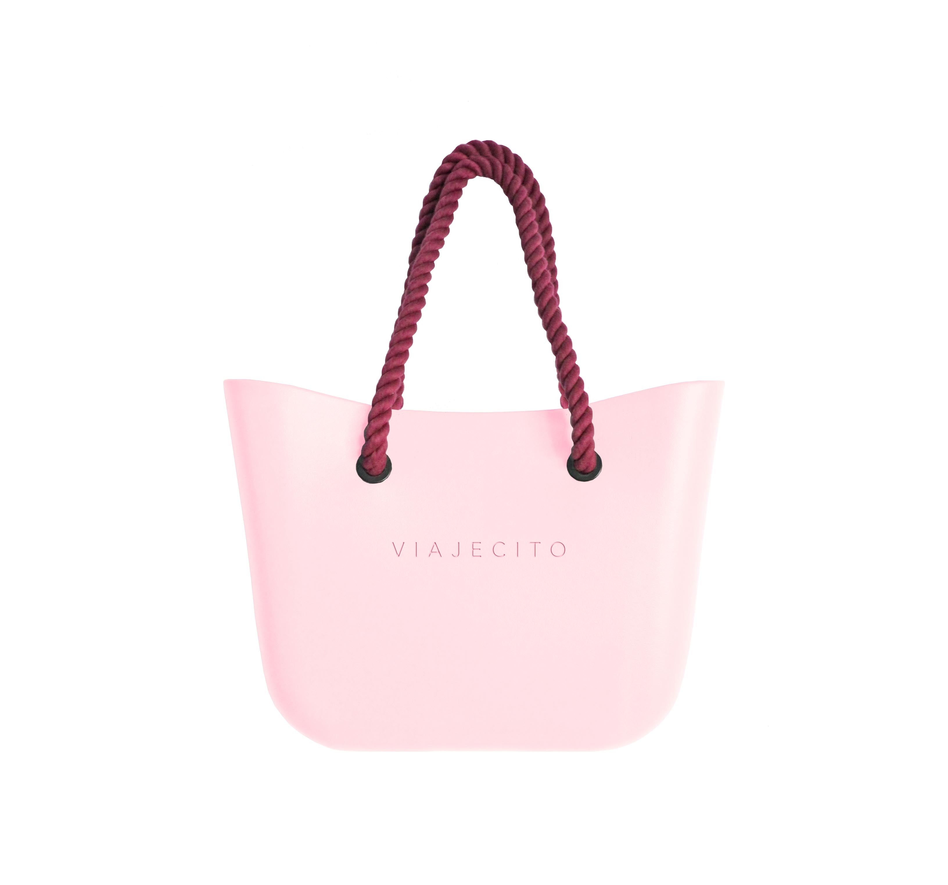 Standard Beach Tote Set- Light Pink with Black Lining and Red Rope Str ...