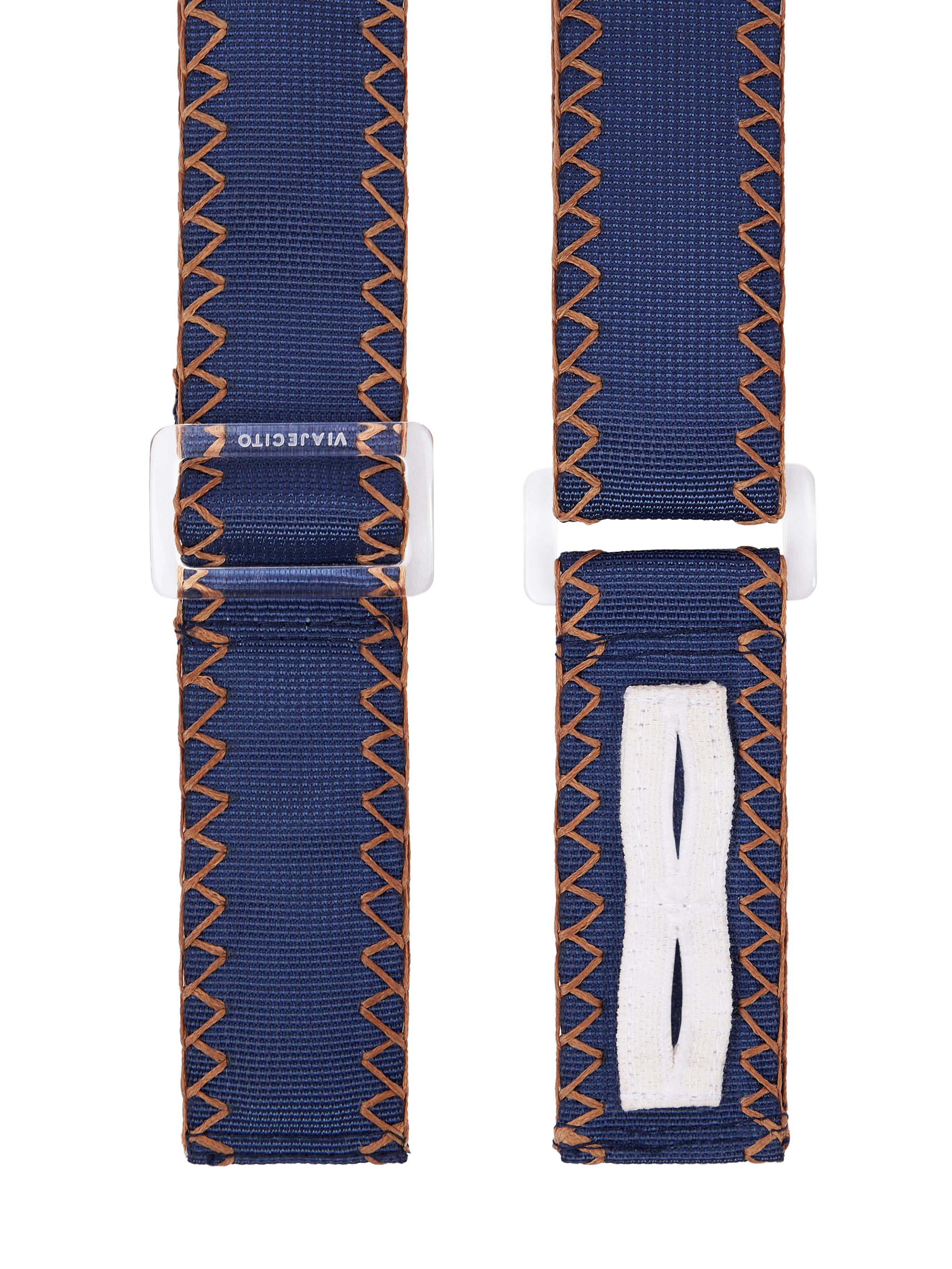Blanket Stitch Strap (Strap Only) - Navy Blue with Brown Stitching ...