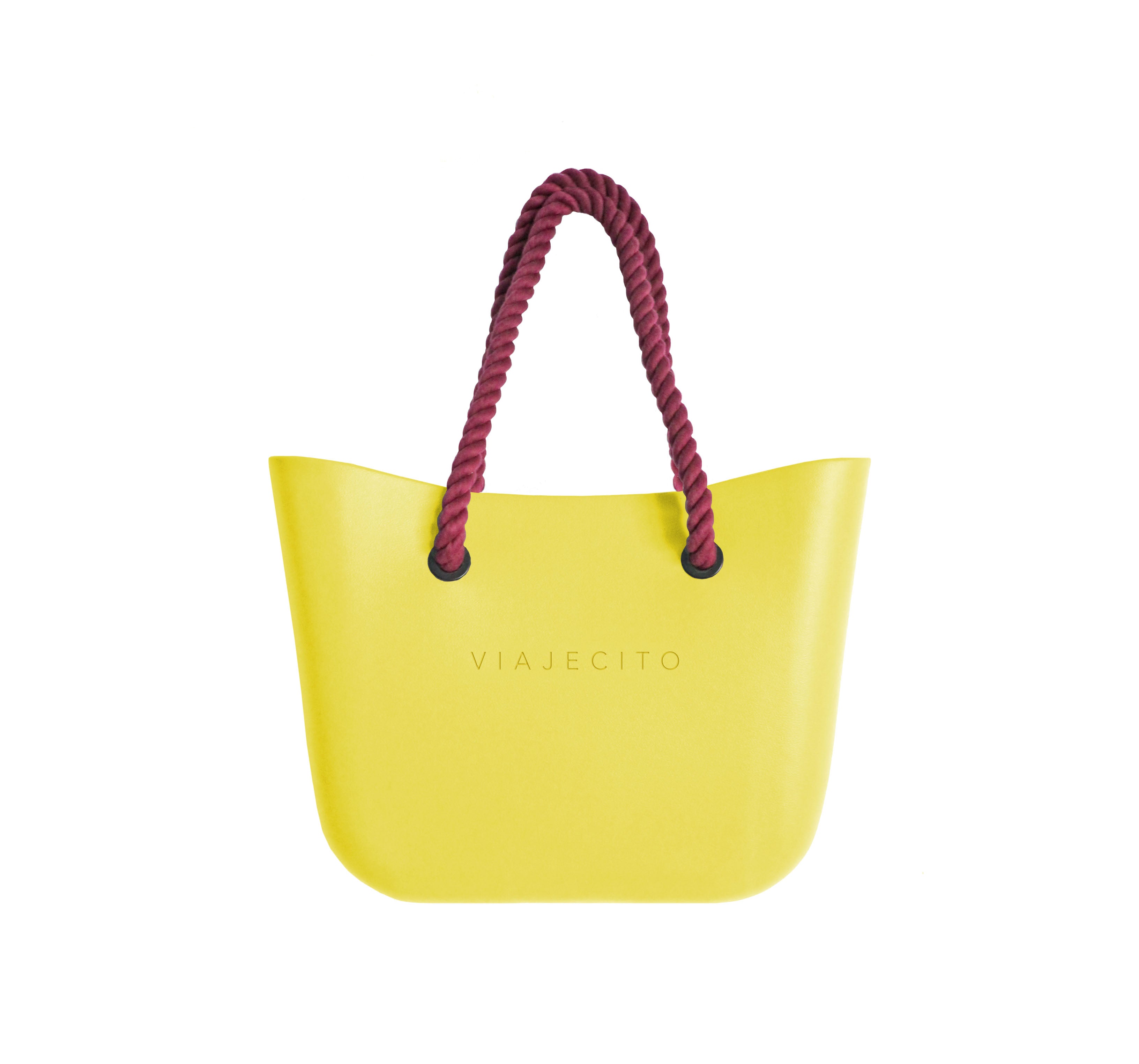 Standard Beach Tote Set- Yellow with Black Lining and Red Rope Straps ...